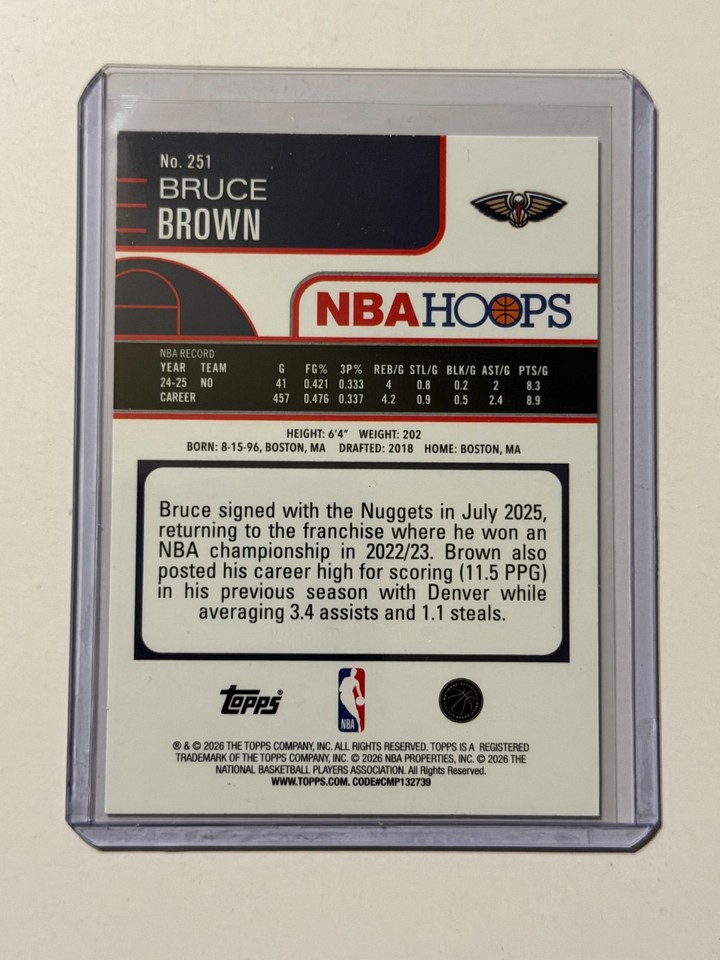 Bruce Brown 2026 Topps NBA Hoops New Orleans Pelicans #251 Blue Pixel ...