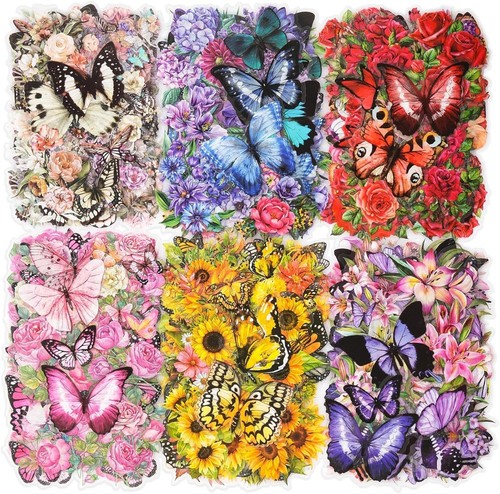 300 Pieces Assorted Butterfly and Flower Stickers, Transparent ...
