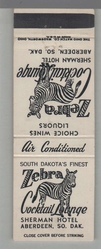 Matchbook Cover - Zebra Cocktail Lounge Averdeen, SD | eBay