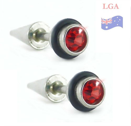 RED Gem FAKE spike style PAIR Stretcher Ear Plug Body Piercing LG's ...