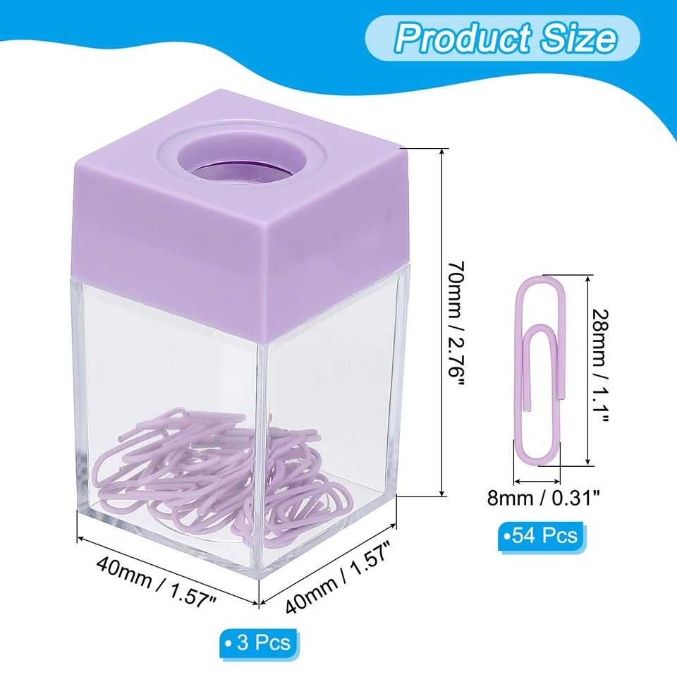 Magnetic Paper Clip Holder, 3 Pcs Paper Clip Organizer for Desk, Purple ...