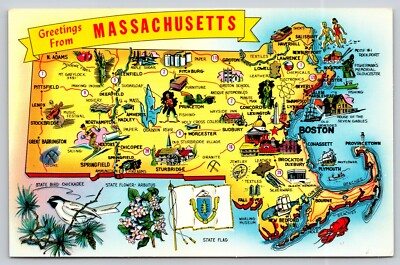 Postcard Greetings from Massachusetts Tourist Map Tourism | eBay