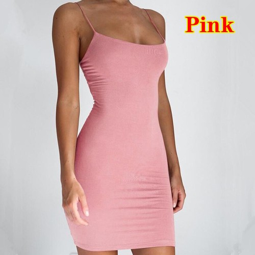 Women Plain Strapy Bodycon Ladies Sexy Sling Mini Dress Party Club ...