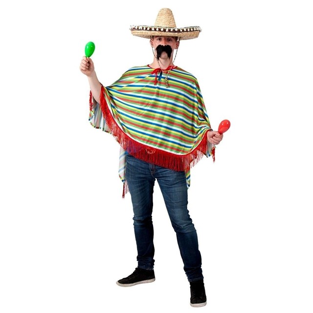 Adults Mexican Bandit Poncho Fancy Dress up Party Halloween Costume ...