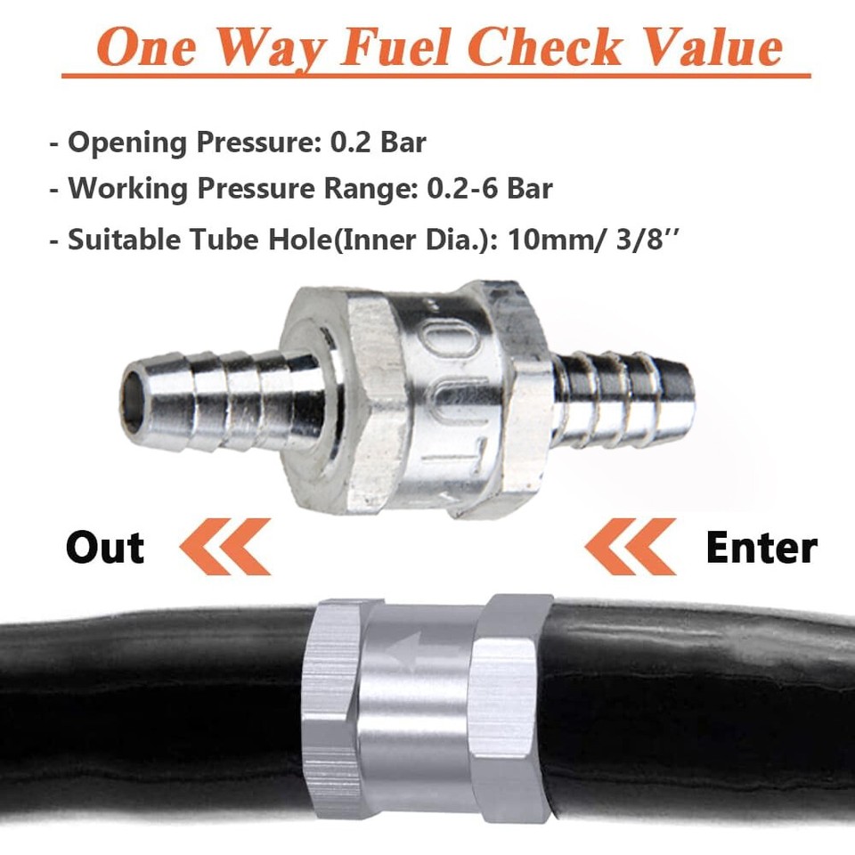 3/8" 10mm Fuel Line One Way Non Return Check Valve Aluminum Petrol ...