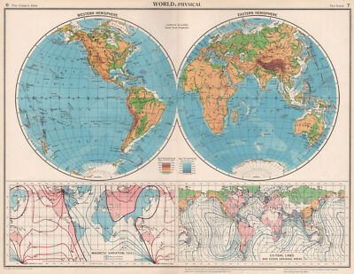 WORLD MAGNETIC VARIATION & COTIDAL LINES. Physical. Ocean Drainage ...