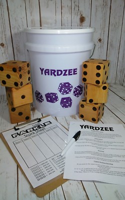 Yardzee Premium 6 Cedar Wood Dice Yard Lawn Game Purple Bucket & Burnt ...