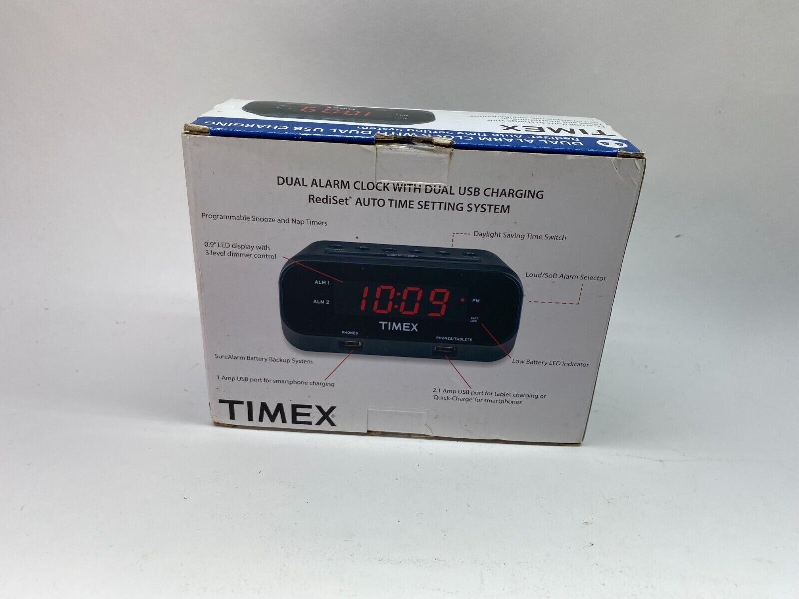 Timex Digital Dual Alarm Clock T129 USB Charging Station, RediSet Auto ...