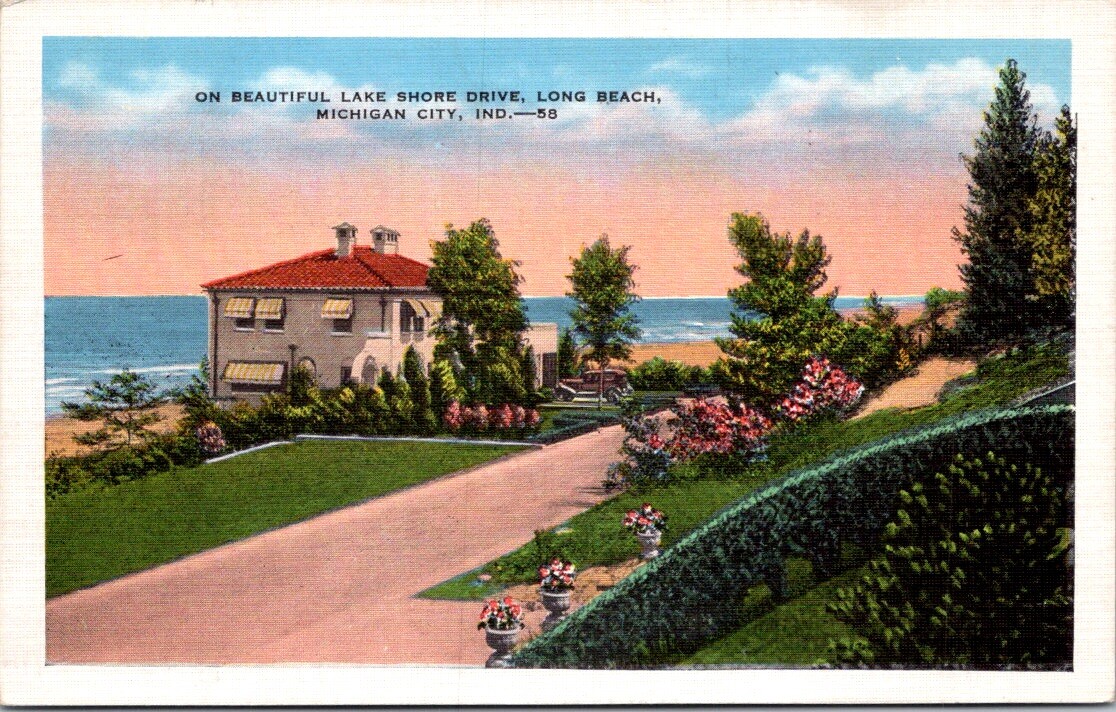 Vintage Postcard On Beautiful Lake Shore Drive Long Beach Michigan ...