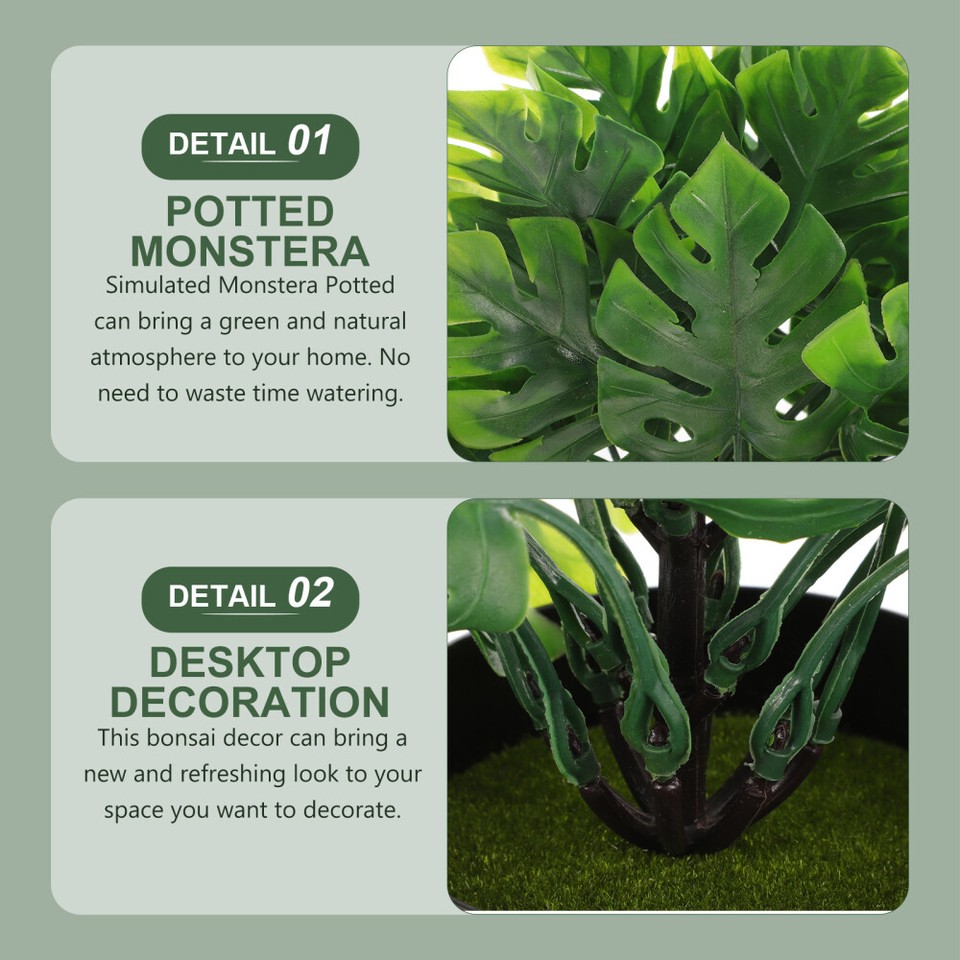 Mini Monstera Bonsai Pot Simulated Potted Monstera Decoration Mini ...