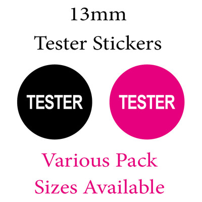13mm Black or Pink 'Tester' Stickers - Various Pack Sizes Available ...