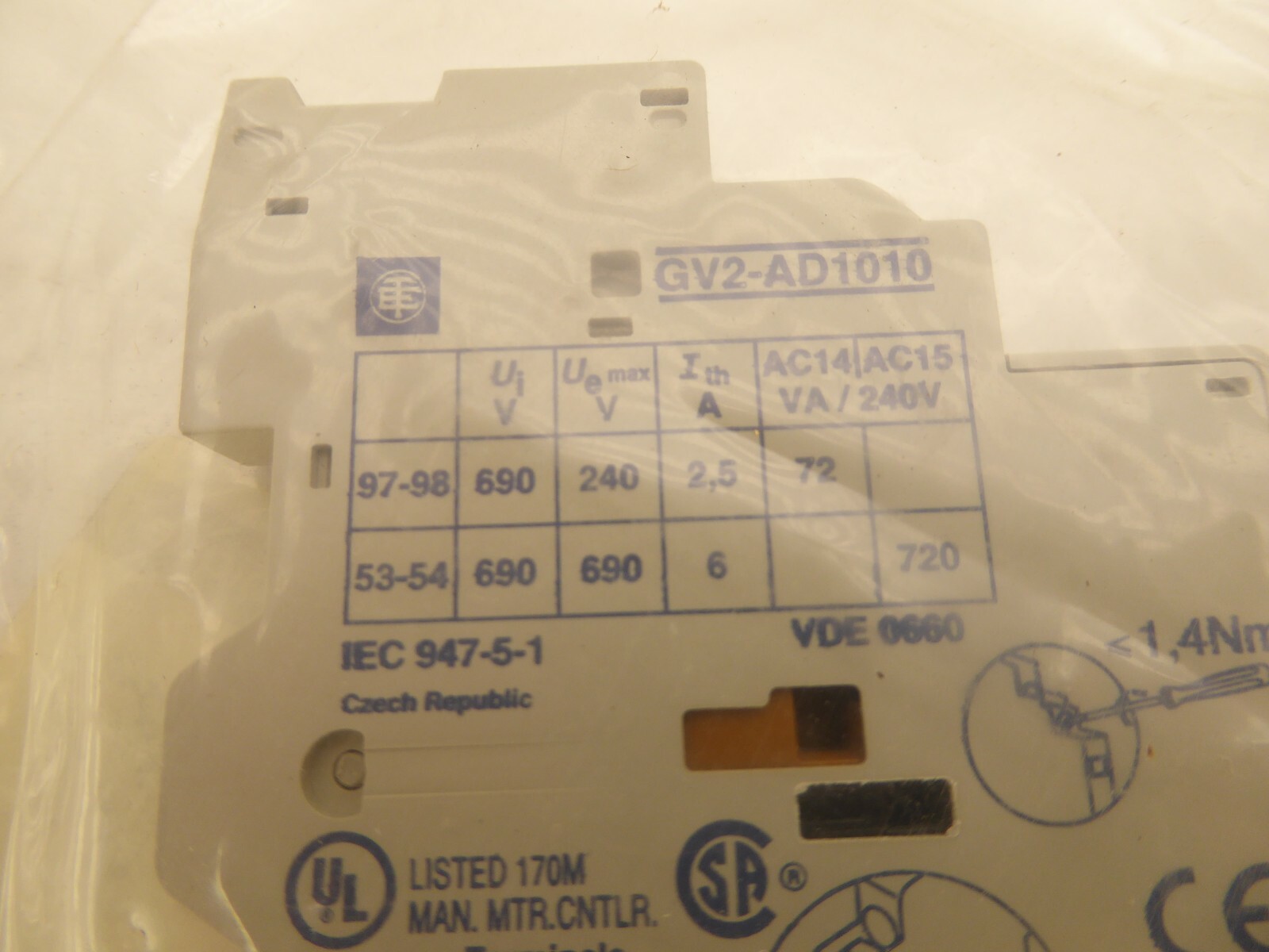 Telemecanique GV2-AD1010 Auxiliary Contact GV2 AD1010 NEW | eBay