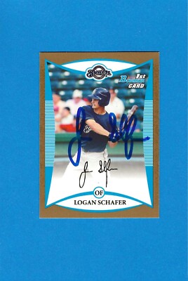 2009 Bowman Gold Logan Schafer Milwaukee Brewers On Card SIGNED ...