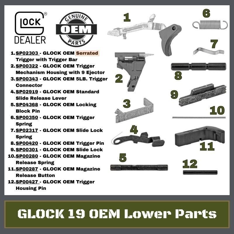 GLOCK 19 25 Gen-3 Serrated Trigger Parts OEM lower 9-mm set kit LPK ...