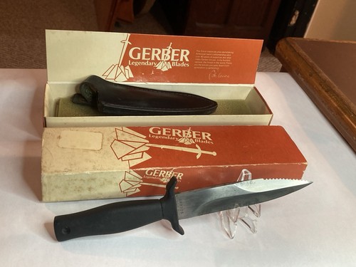 GERBER USA COMMAND 1 ARMORHIDE BLACK BOOT DAGGER KNIFE VINTAGE MARK 1 ...