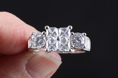 3SS3 STERLING SILVER CLEAR CRYSTALS & BAGUETTES RING SIZE 9 925 FINE ...