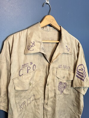 Vintage 70’s US Navy Hand Painted CPO Button Up Polo Size Medium | eBay
