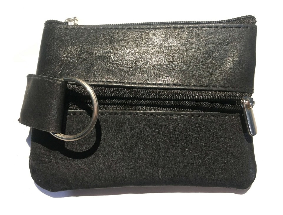 Black Genuine Leather Men's Coin Purse Front Pocket keychain Change ...