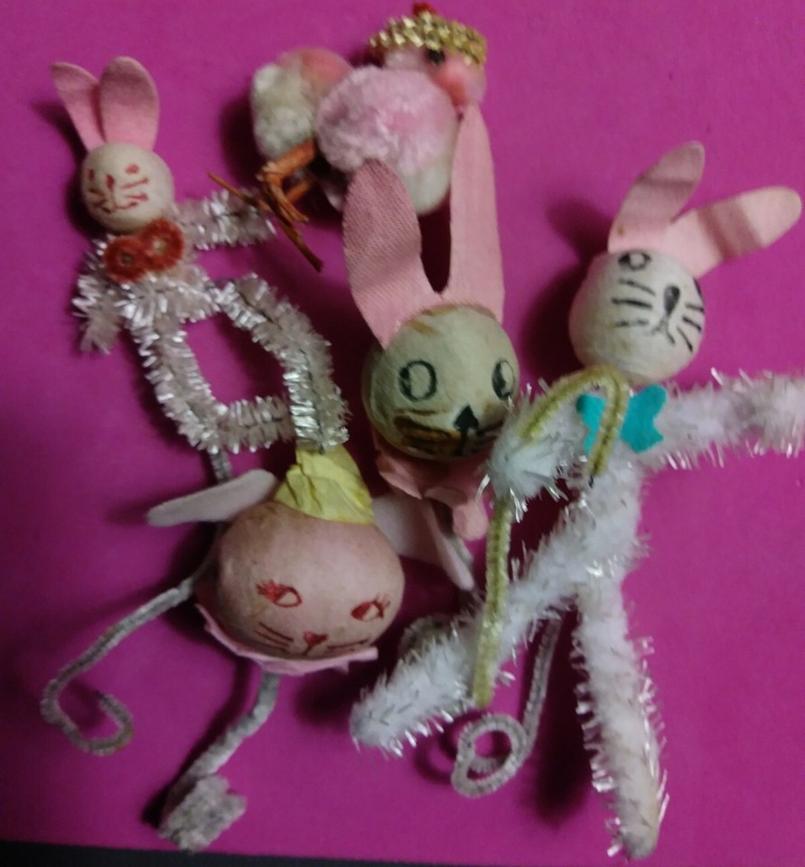 Vintage Chenille Pipe cleaner Animals 4 Rabbits 1 Chick Easter lot | eBay