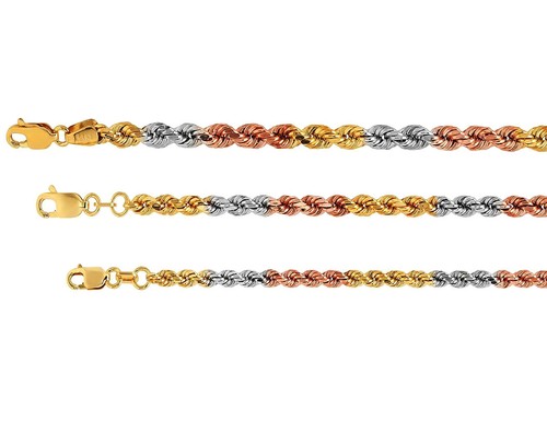 14k Gold Tri-color Solid Rope Chain 2.5mm-4mm Twist Link Necklace 16 ...