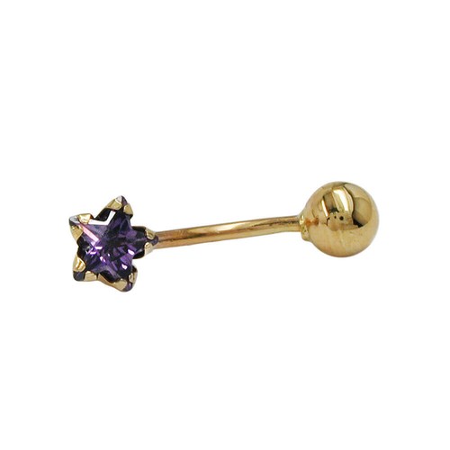 Piercing 18X6Mm Stella Zirconia Amethyst Lilla Con Sfera 14Kt 585 Oro ...