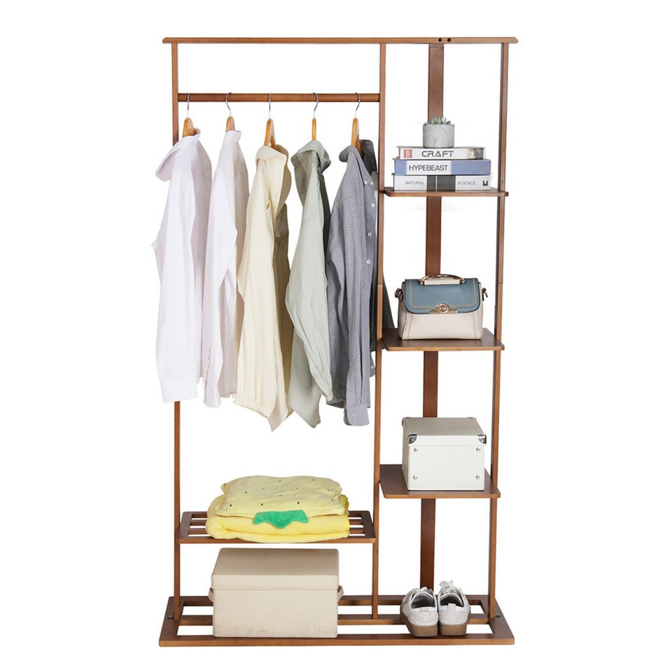 Strong Thick Wooden Clothing Rack Garment Rack with Hanging Rod＆6 ...