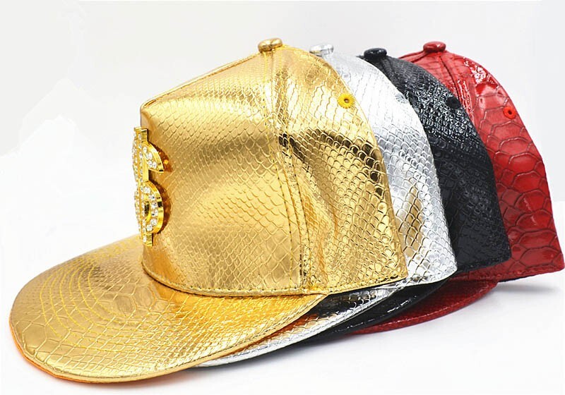 Gold Bling Bling Dollar Cap Adjustable Faux Leather Snake Crocodile ...