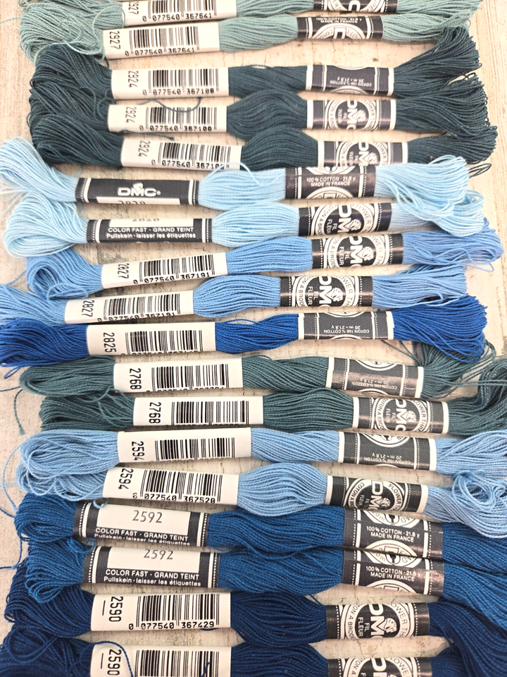 DMC Flower Thread Floss 31 Skeins of Blues Cross Stitch | eBay