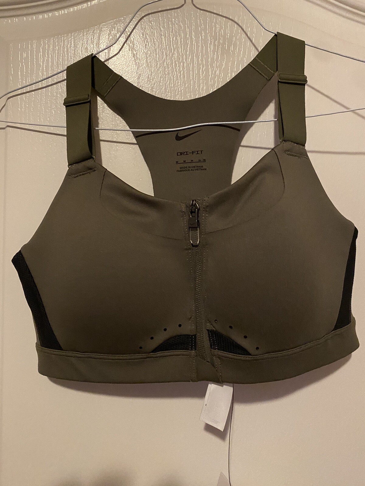 NIKE DRI FIT ALPHA ZIP FRONT HIGH SUPPORT SPORTS TRAINING BRA OLIVE ...