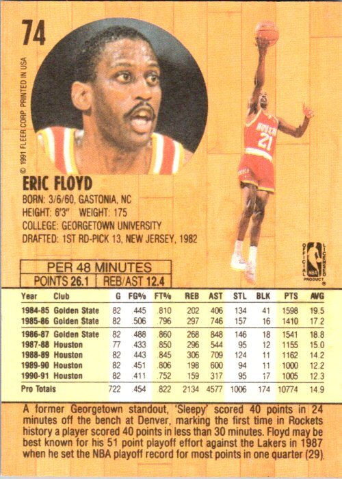 1991 Fleer #74 Eric Floyd NearMint/Mint | eBay