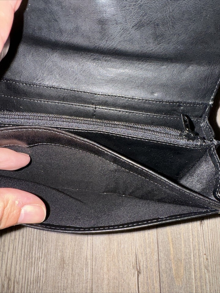 Etienne Aigner Black Leather Wallet Gold Hardware Accordion Long ...