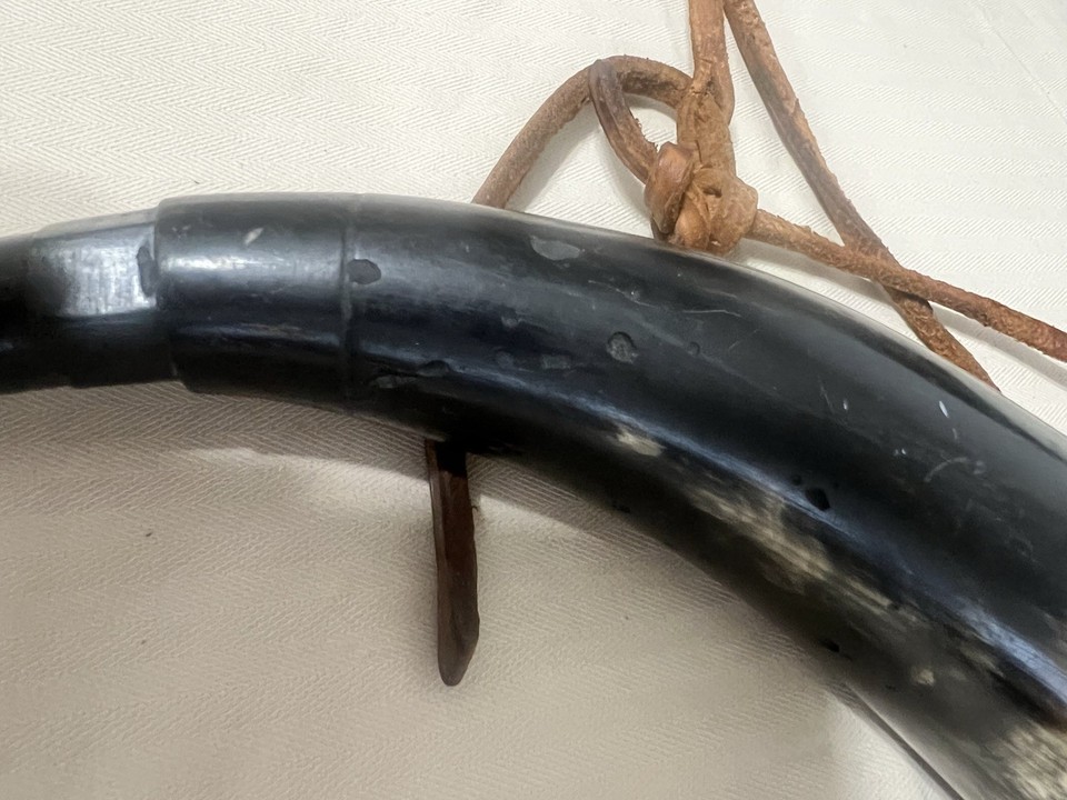 Vintage Powder Bull Horn with Wood Caps Plugs and Leather Strap ...