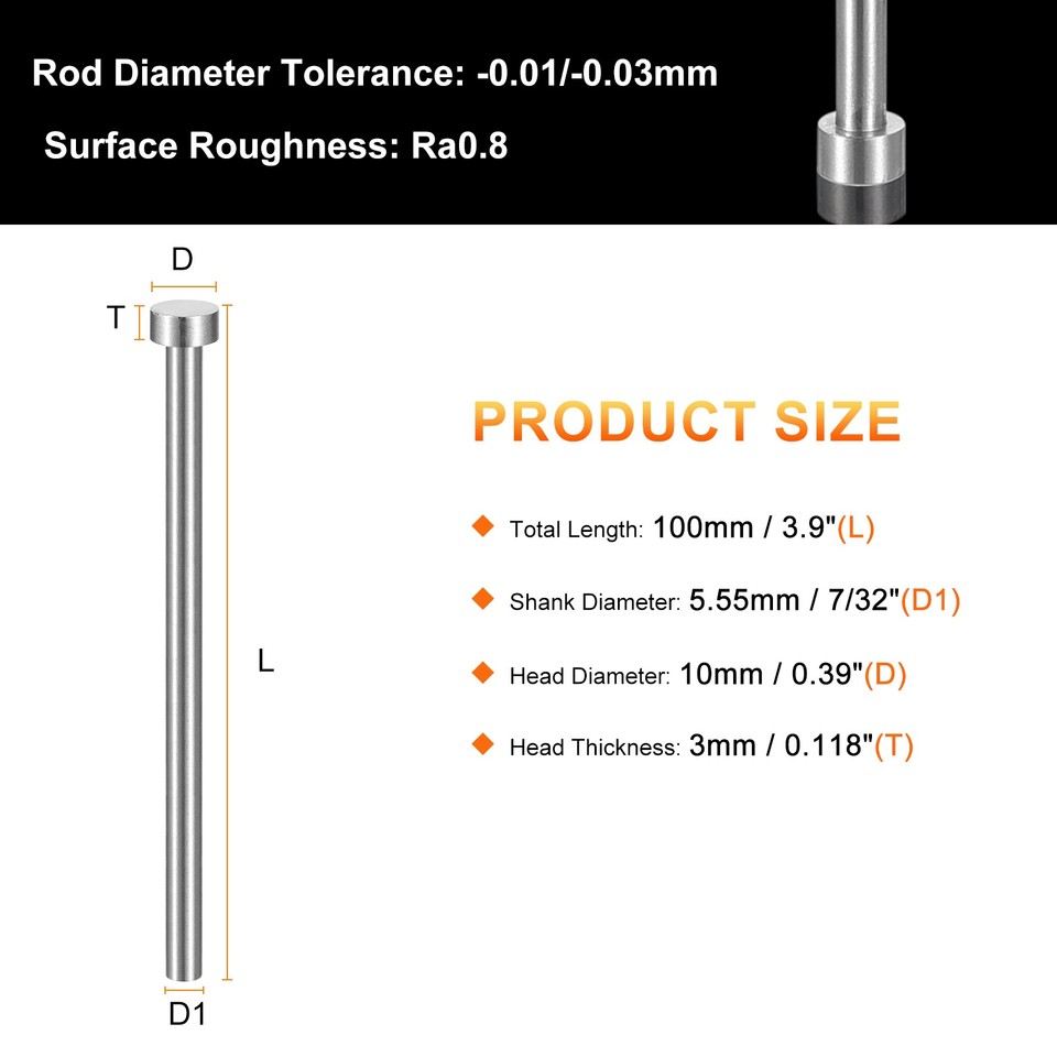 4pcs Straight Ejector Pin 7/32" Dia 100mm (3.9") Long GCR15 Round ...