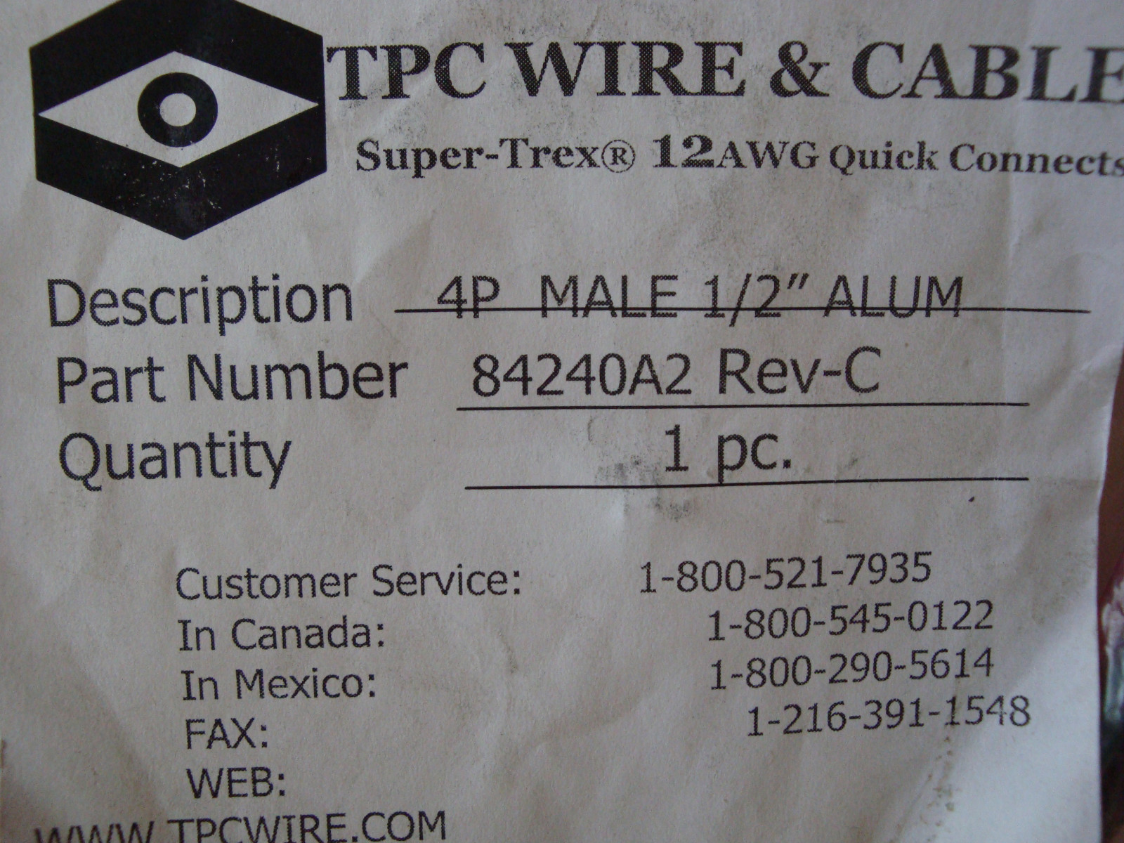 TPC Wire & Cable 84240A2 Super-trex 4 Pole Male Receptacle Alum Rev-c ...