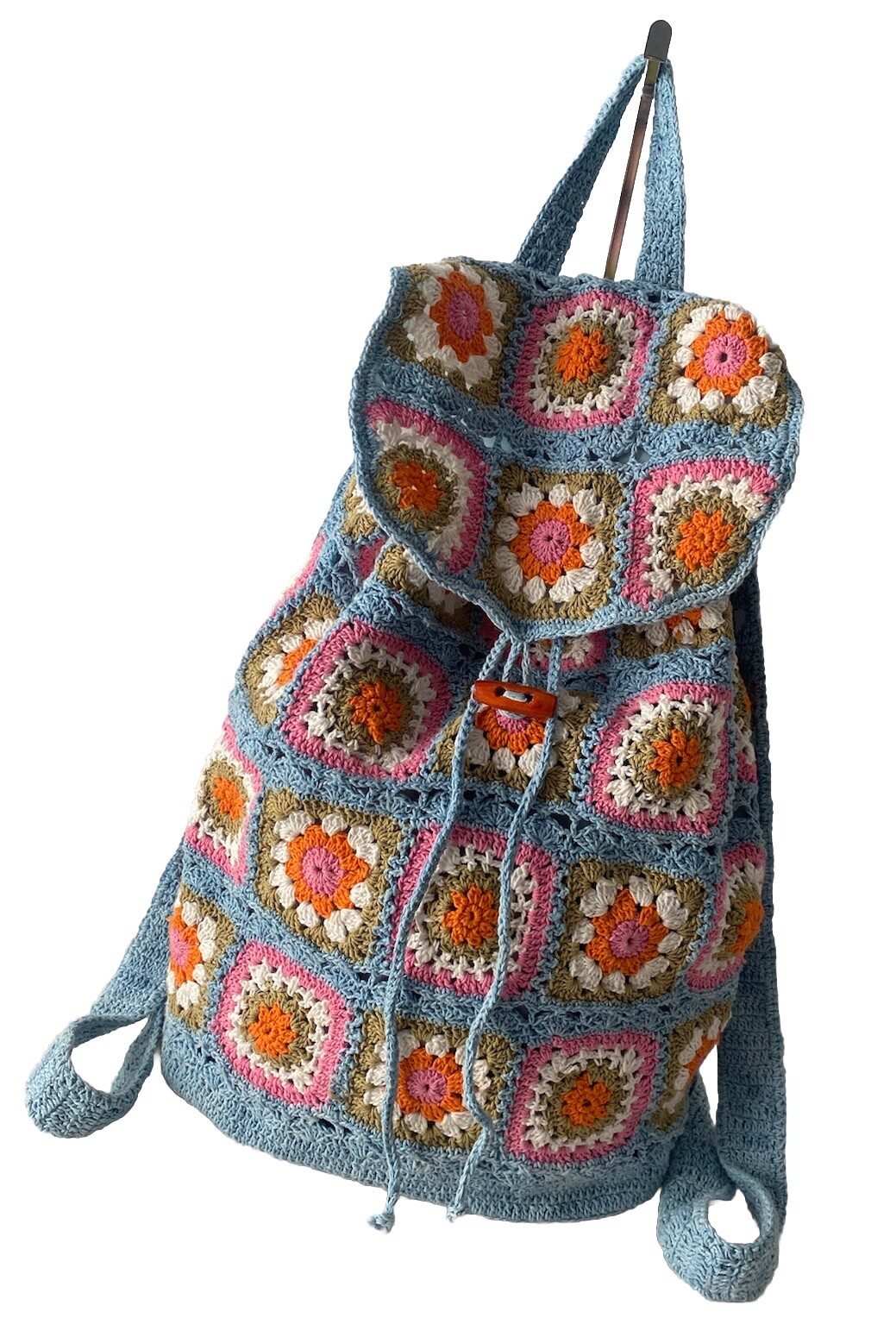 Handmade Granny Square Backpack Crochet Floral Drawst… - Gem