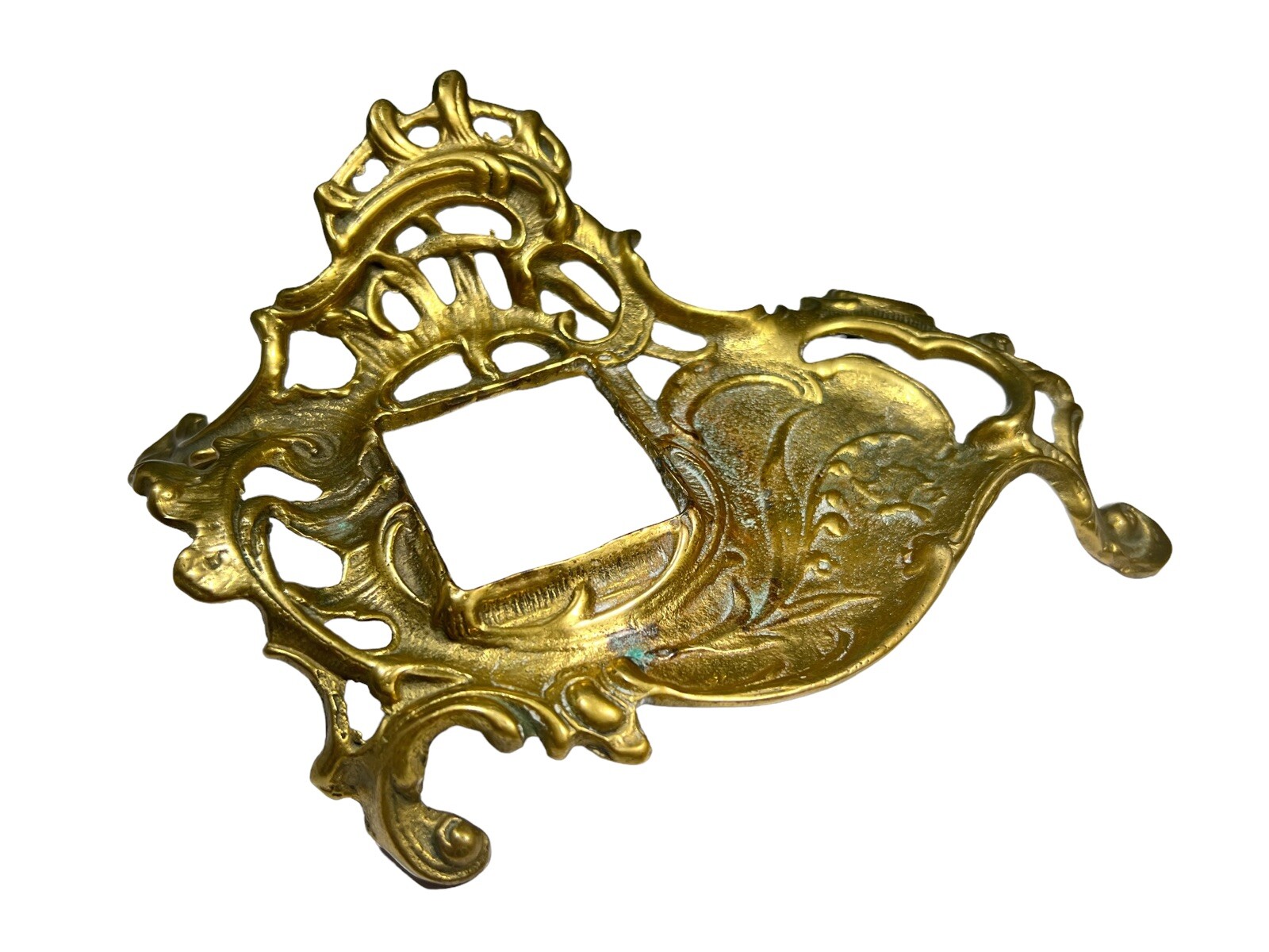 Vintage Art Nouveau Solid Brass Inkwell Desk Set Holds Square Inkwell 1 ...