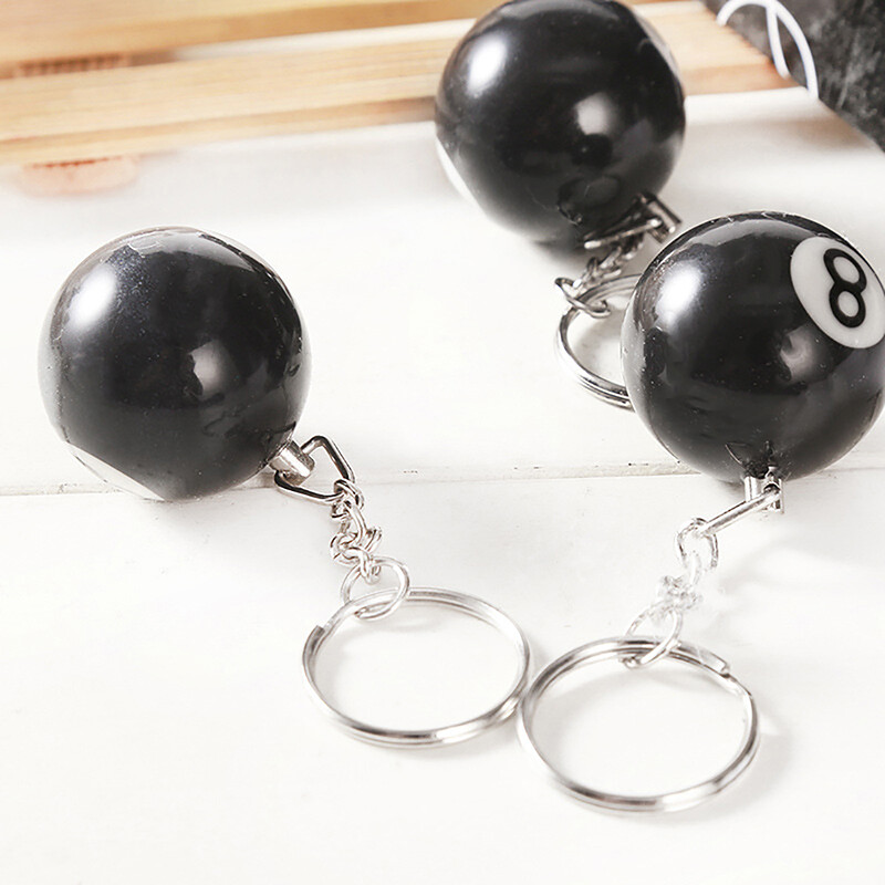 Fashion Creative Billiard Pool Keychain Table Ball Key Ring Lucky Black ...