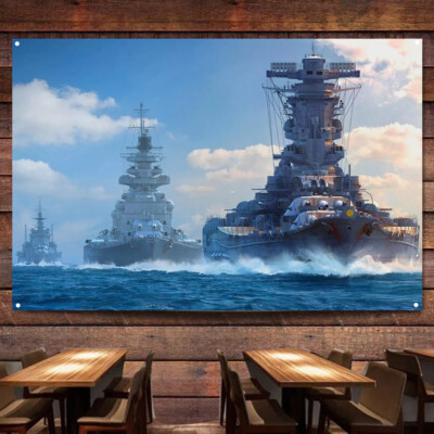 World War II US Navy Giant Battleship Poster Hanging Flag Wall Art ...