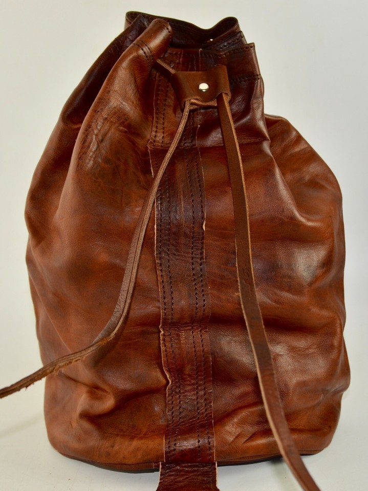 Organic Leather Drawstring Bucket Duffel Bag Backpack Rucksack Moroccan ...