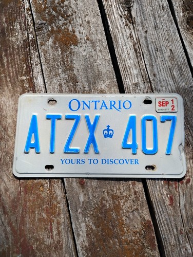 2012 Ontario License Plate - "ATZX 407" Sep 12 Sticker YOURS TO ...