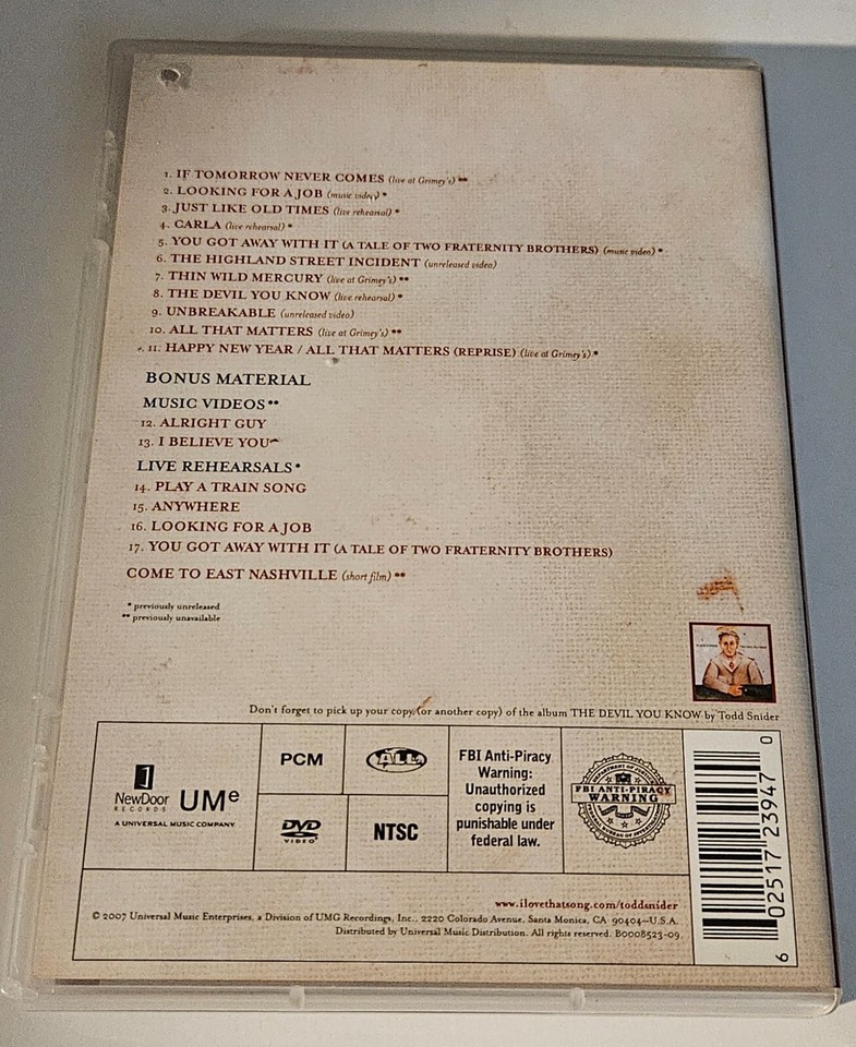 Todd Snider - The Devil You Know (DVD, 2007) Promo 602517239470 | eBay