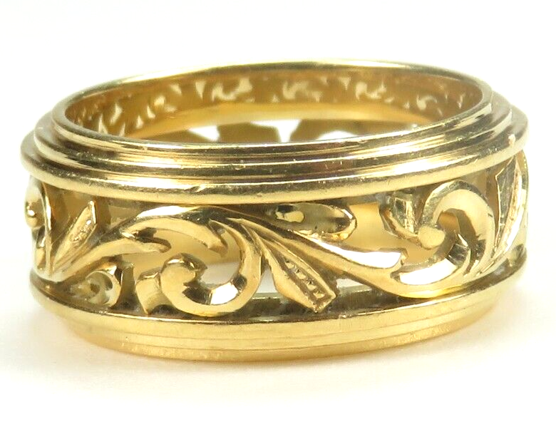 Antique 1920's JS 17K Yellow Gold Wedding Band Ring Size 5 UK-J1/2 7 ...