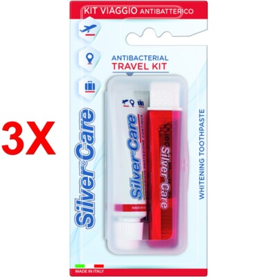 3 X Silver Care Kit Viaggio Denti Spazzolino + Dentifricio 20 Ml Travel ...