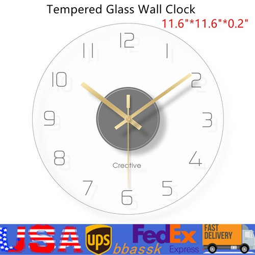 30CM Round Wall Clock Round Tempered Glass Clear Wall Clock Ultra Thin ...