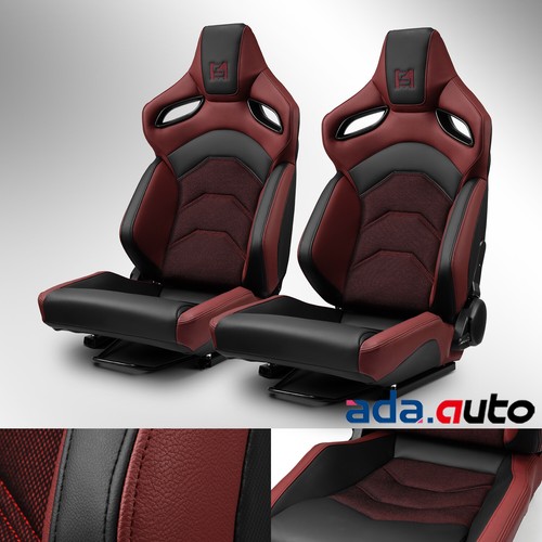 Universal Reclinable PVC Racing Seats Pair Car Seat Black-Red Full Set ...