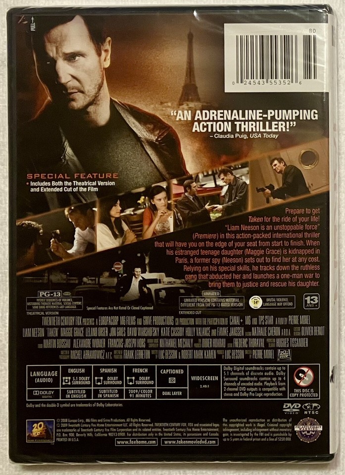 Taken Unrated Extended Cut (DVD) Liam Neeson, Widescreen, New, Sealed ...