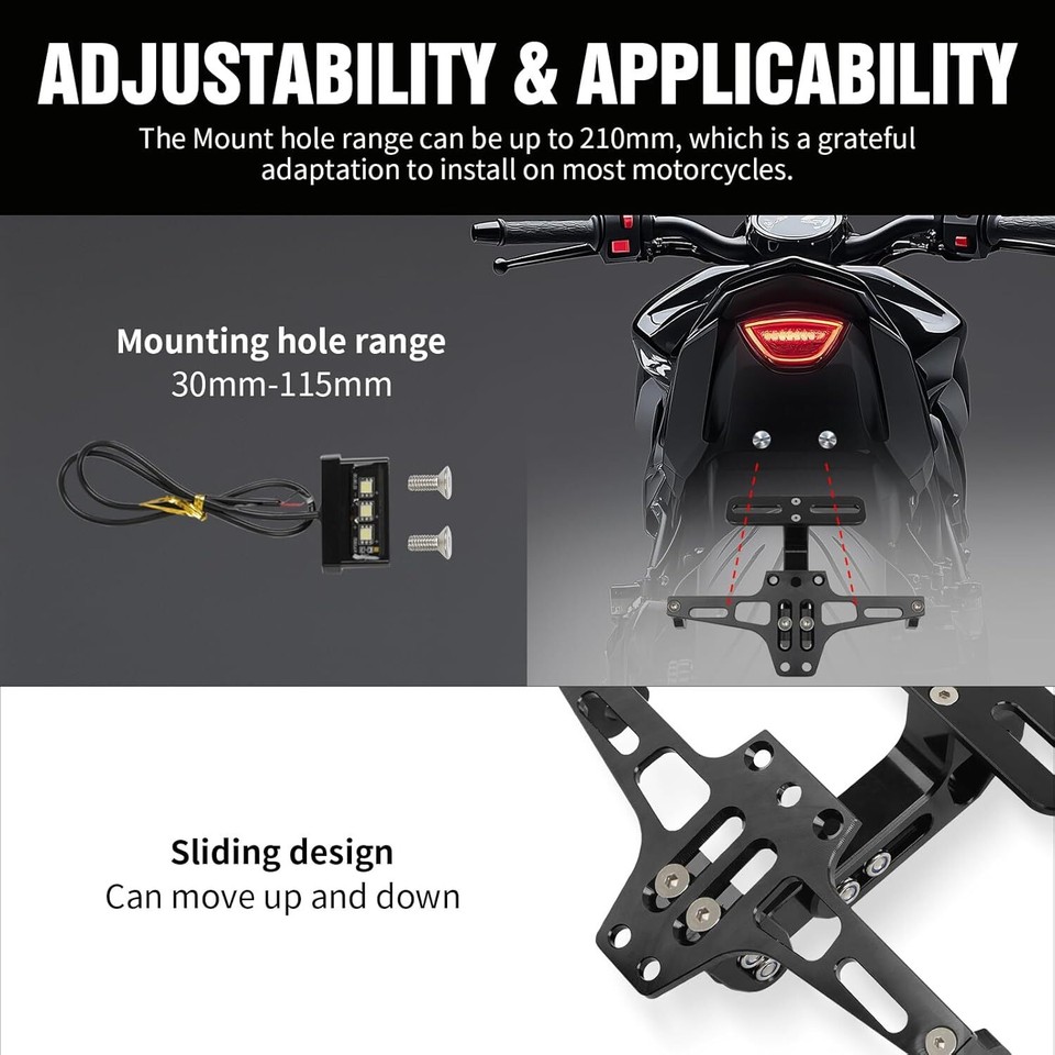 Motorcycle Tail Tidy License Plate Holder LED Light Fender Eliminator ...