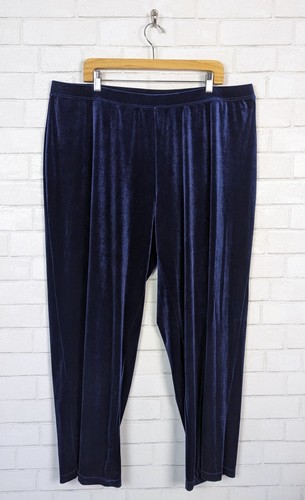 Susan Graver Blue Stretch Velvet Velour Pants Straight Leg Pull On ...
