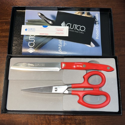 Cutco Red Handle 77 KT Scissors and 3721 KS Serrated Knife Box Set ...