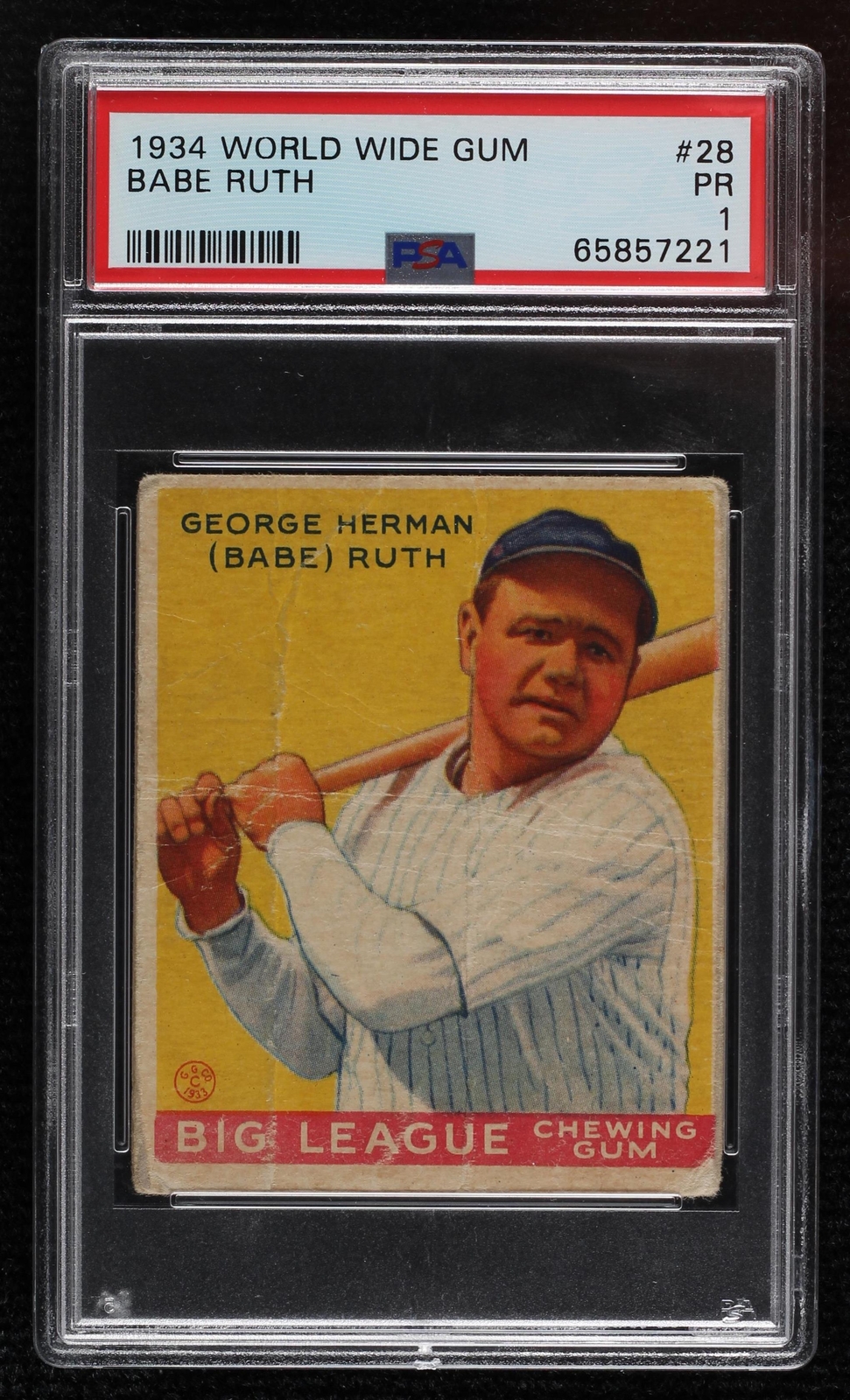 1934 World Wide Gum Big League Chewing Gum - V354 #28 Babe Ruth for ...